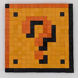 Super Mario Mystery Block 8-bit Wooden Pixel Art - Etsy