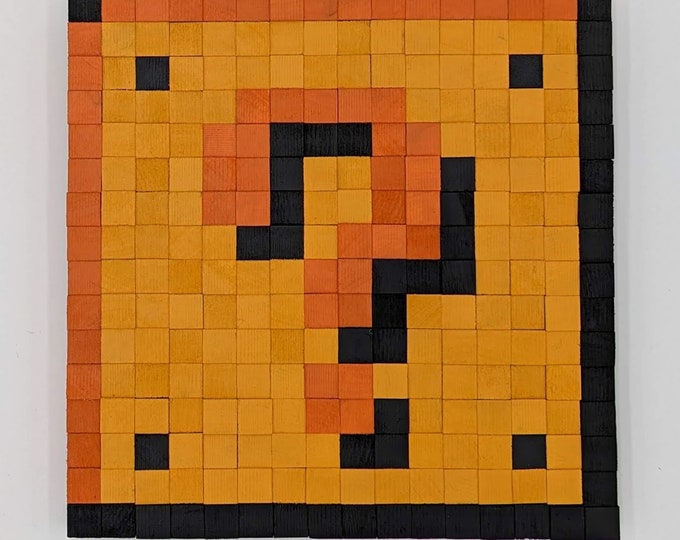 Super Mario Mystery Block 8-bit Wooden Pixel Art - Etsy