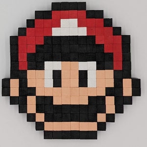 Mario 8-bit Wooden Pixel Art - Etsy