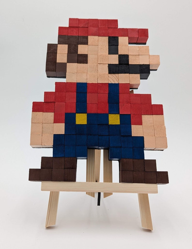 Retro Mario 8-bit Wooden Pixel Art - Etsy