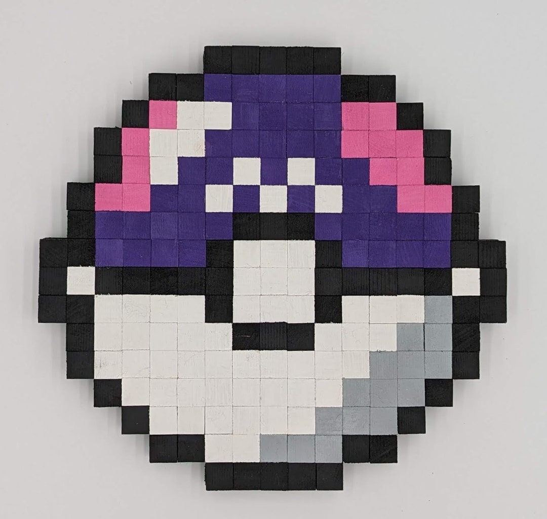 Master Ball Pokeball 8-bit Wooden Pixel Art - Etsy