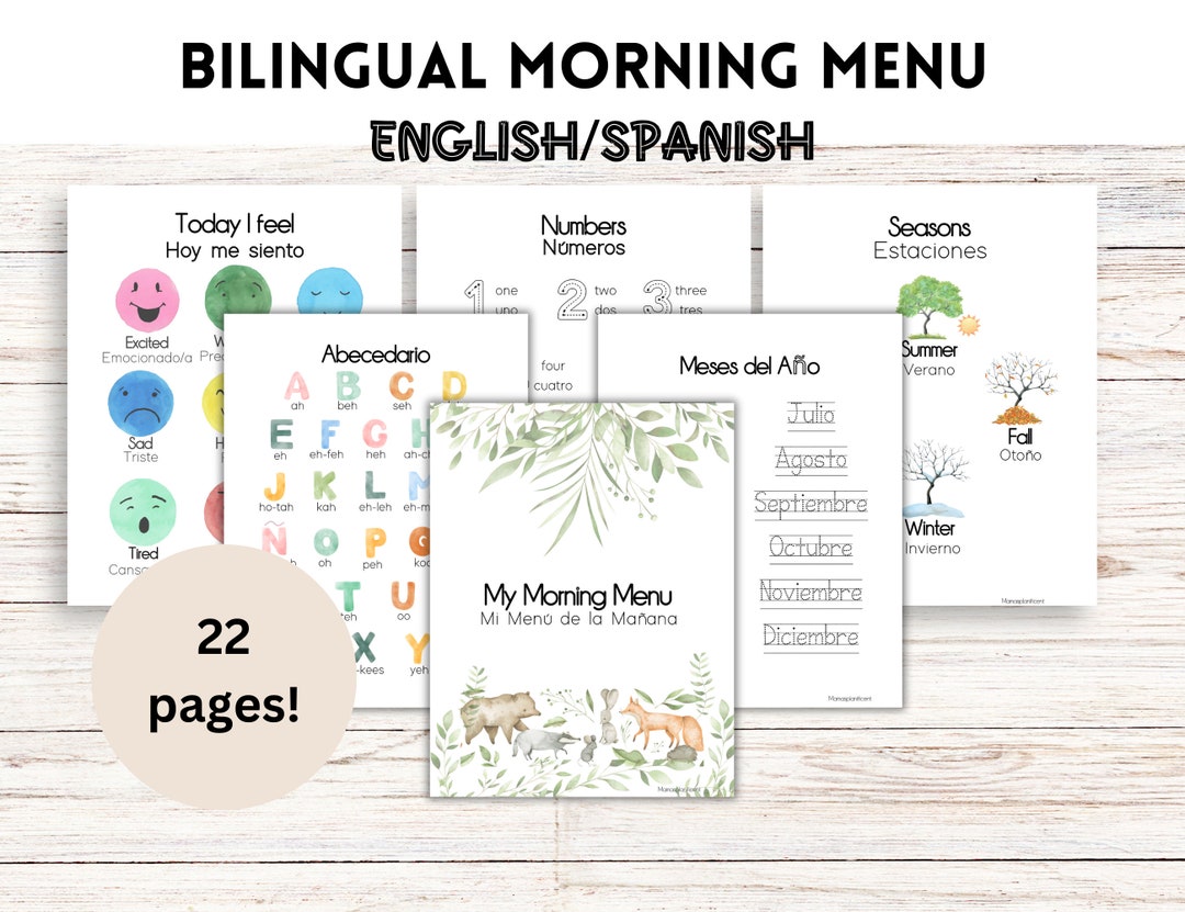 Bilingual Morning Menu Printable | English & Spanish Learning (PDF) - Etsy