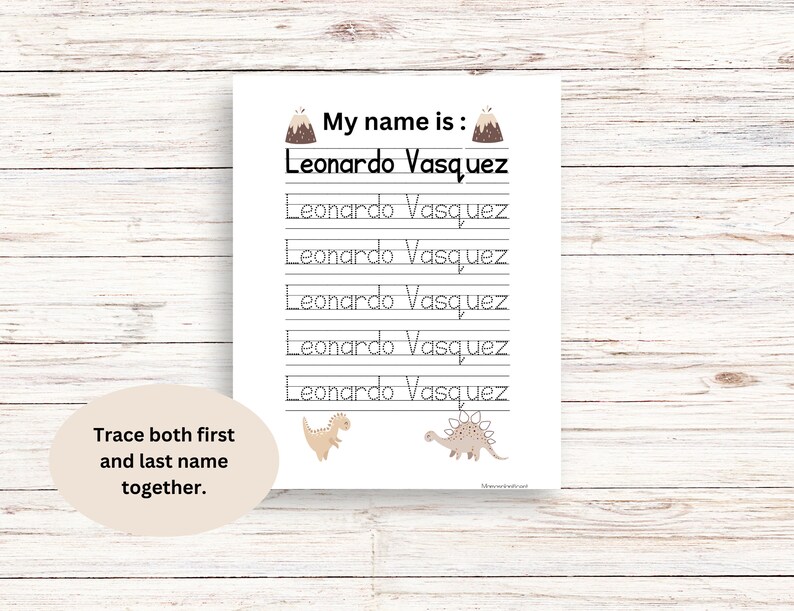 Custom Name Tracing Worksheet: Dinosaur Theme (printable PDF) - Etsy