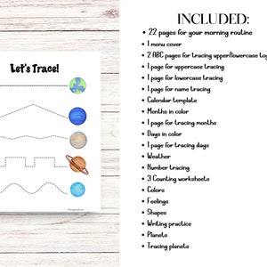 Morning Menu Homeschool Printable Space Planets Educational Worksheets ...