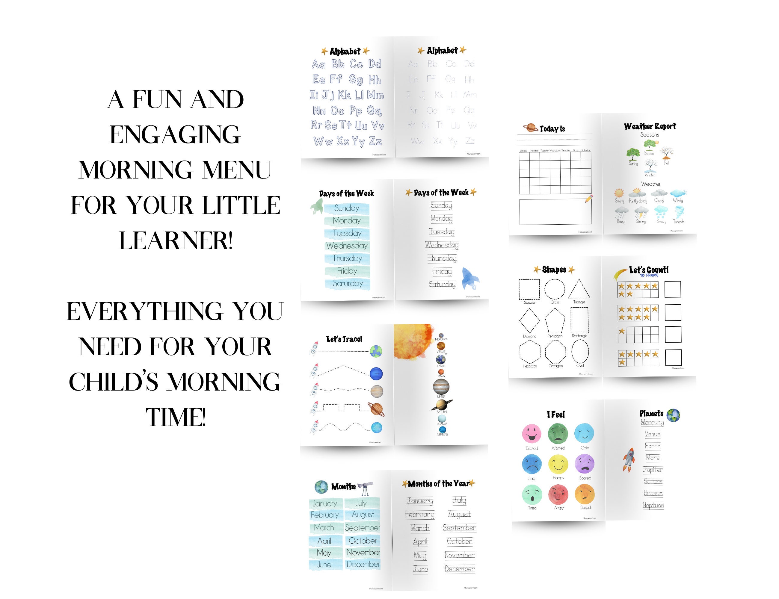 Morning Menu Homeschool Printable Space Planets Educational Worksheets ...