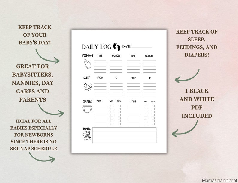 Daily Baby Log Infant Daily Log Nanny Report Notes Baby Schedule ...