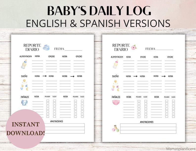 Daily Baby Log Spanish & English Version Included Nanny Report Notes ...
