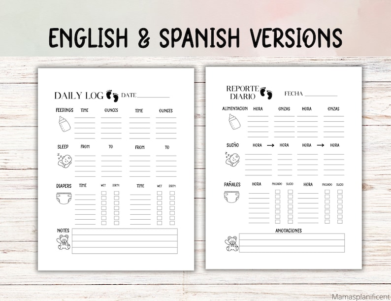 Daily Baby Log Spanish & English Version Included Nanny Report Notes ...