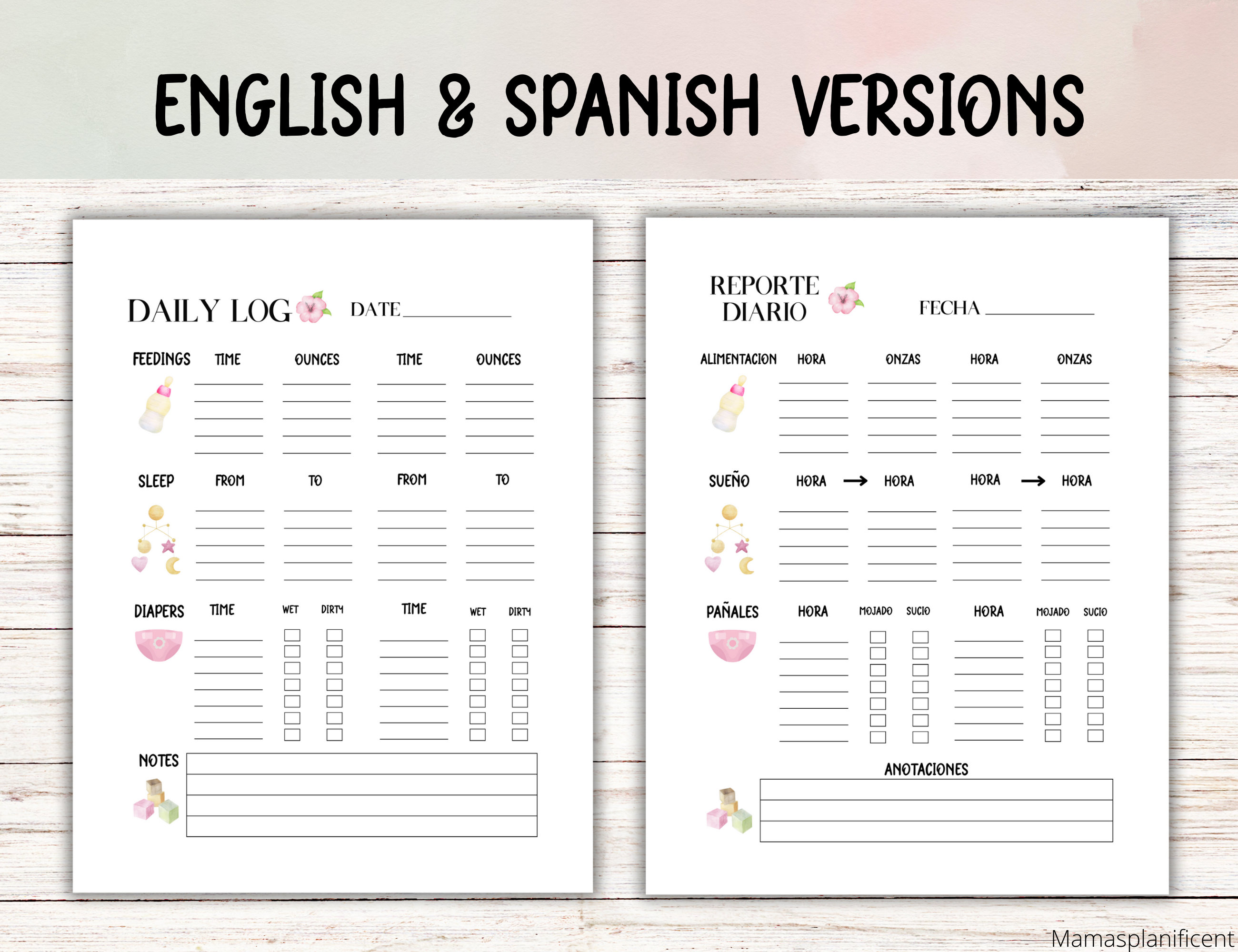 Daily Baby Log Spanish & English Version Included Nanny Report Notes ...