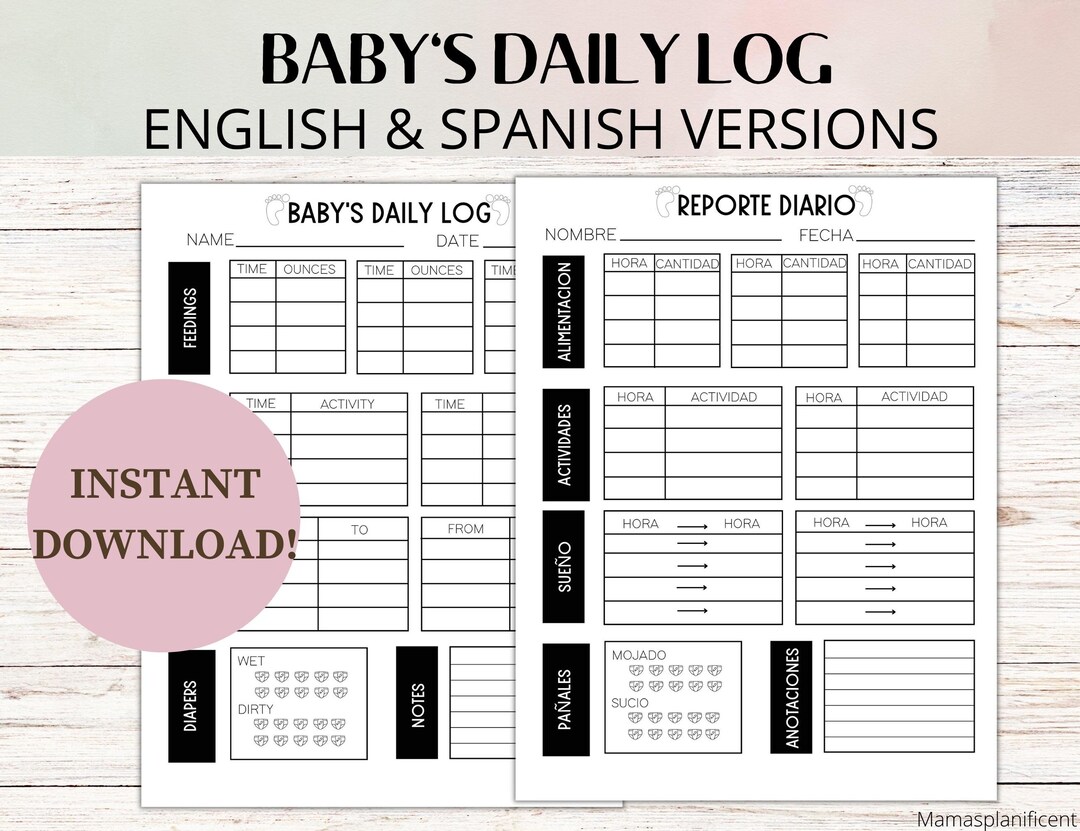 Daily Baby Log Spanish & English Version Included Nanny Report - Etsy