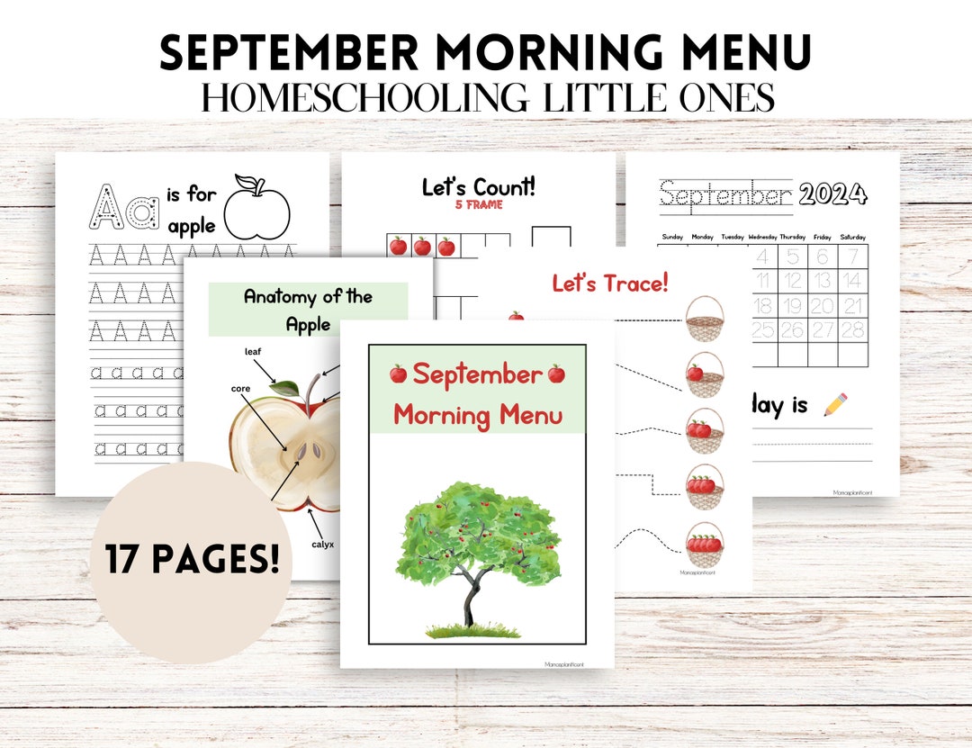 September 2024 Morning Menu Homeschool Printable Educational Worksheets ...