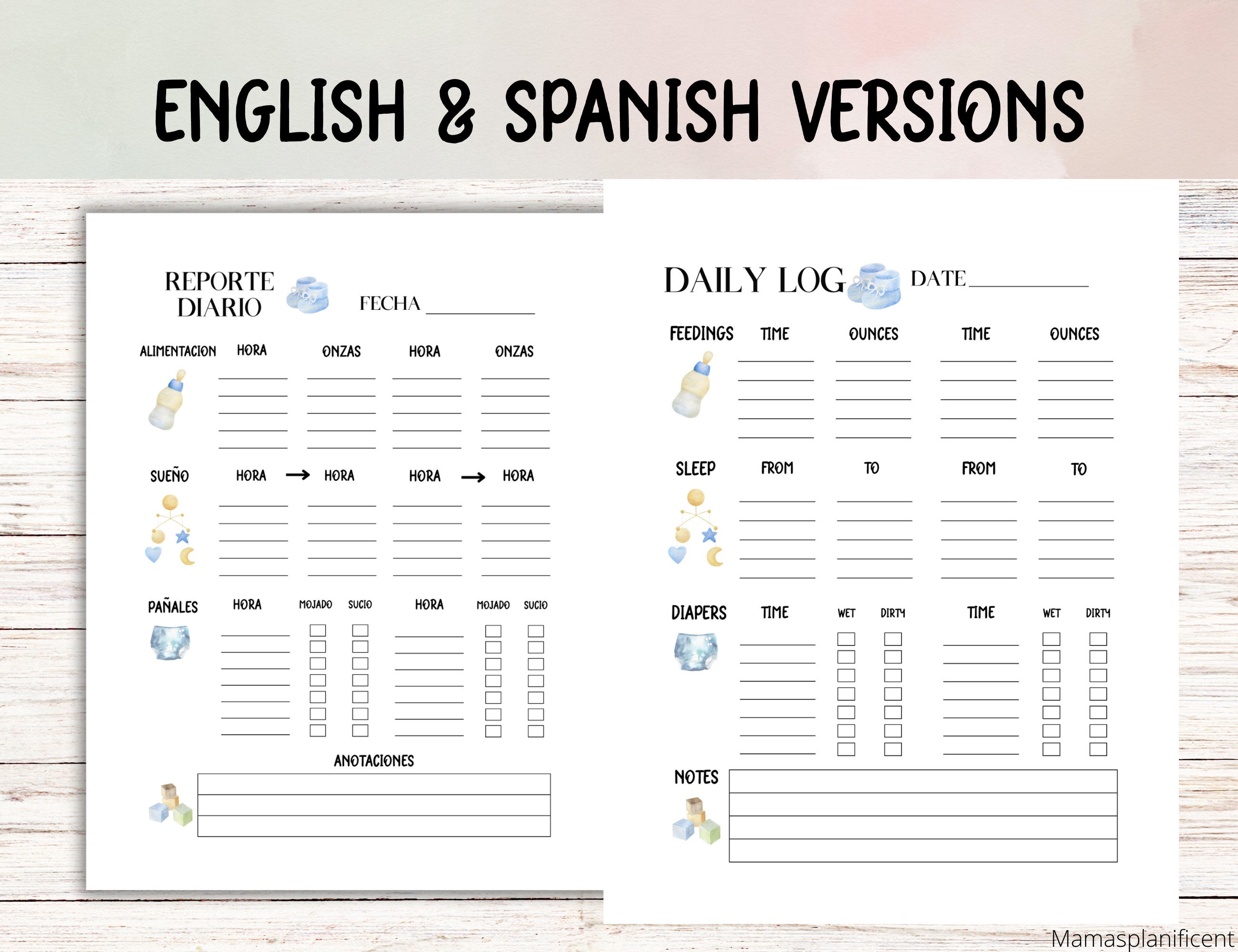 Daily Baby Log Spanish & English Version Included Nanny Report Notes ...