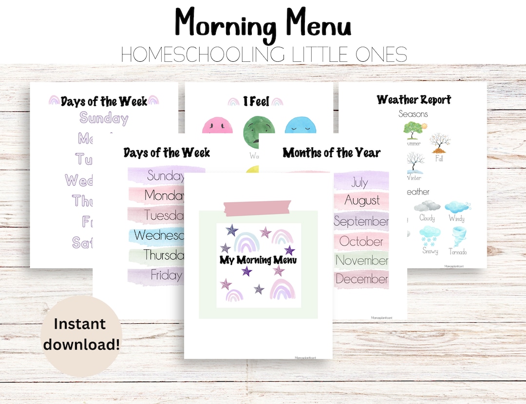 Morning Menu Homeschool Printable Educational Worksheets Preschool and ...