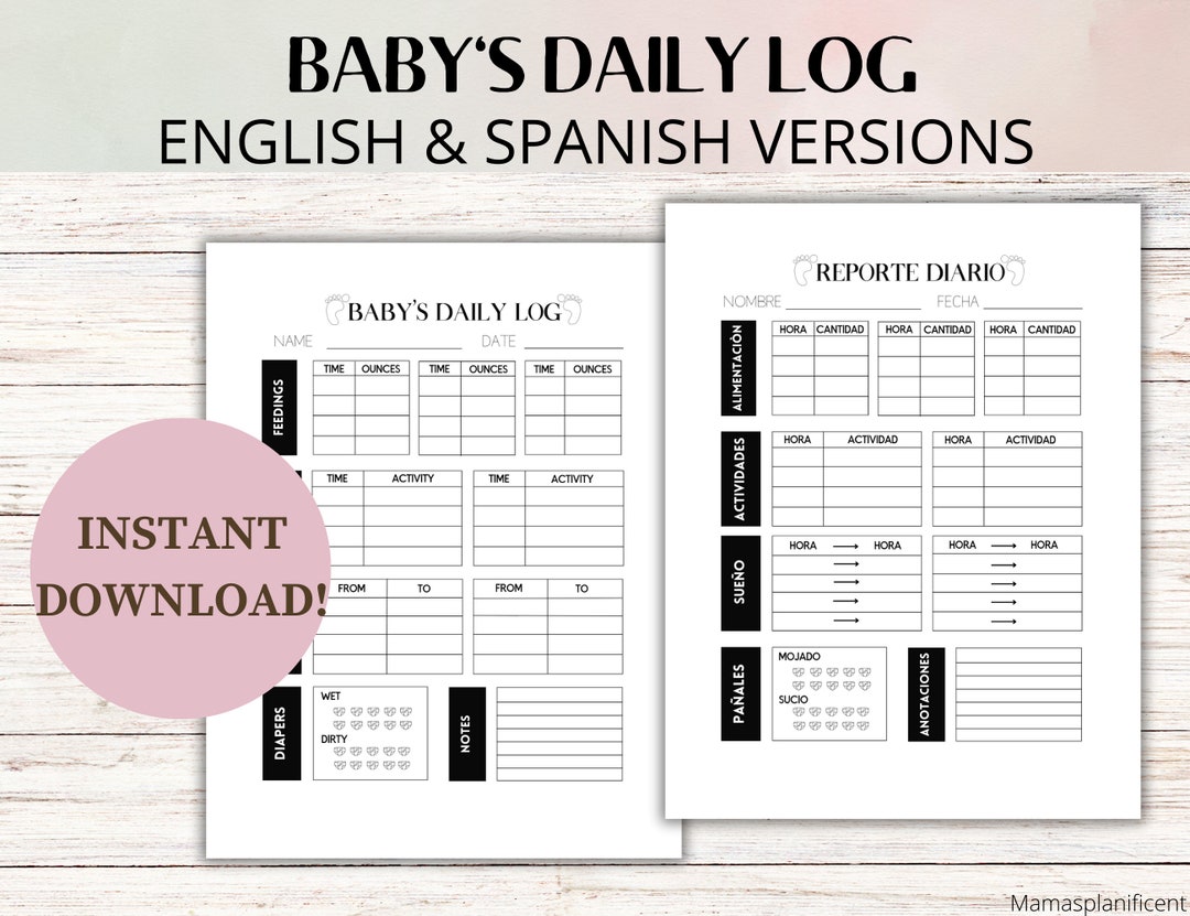 Daily Baby Log Spanish & English Version Included Nanny Report Notes ...