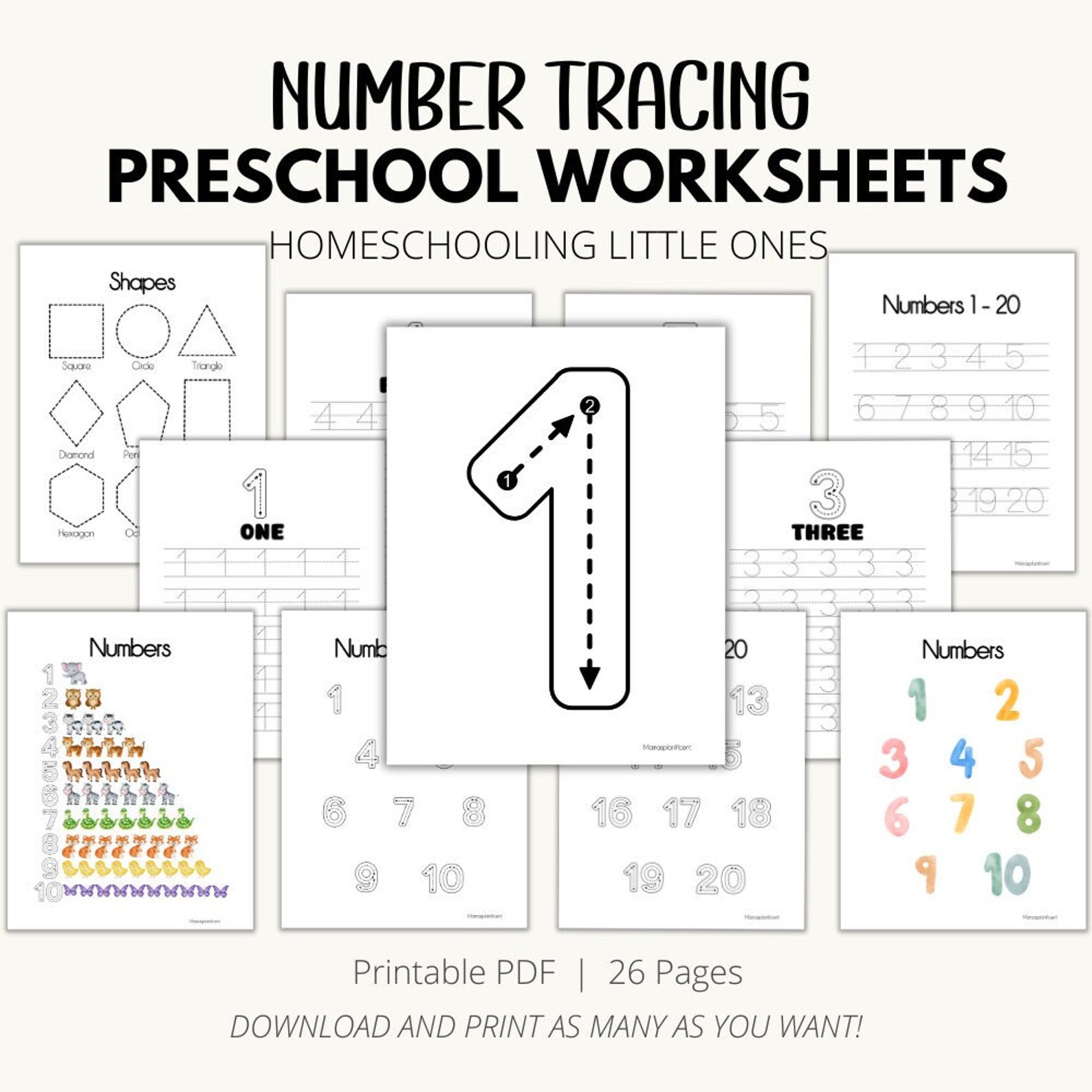 Preschool Number Tracing Worksheets Packet Printable Homeschool ...