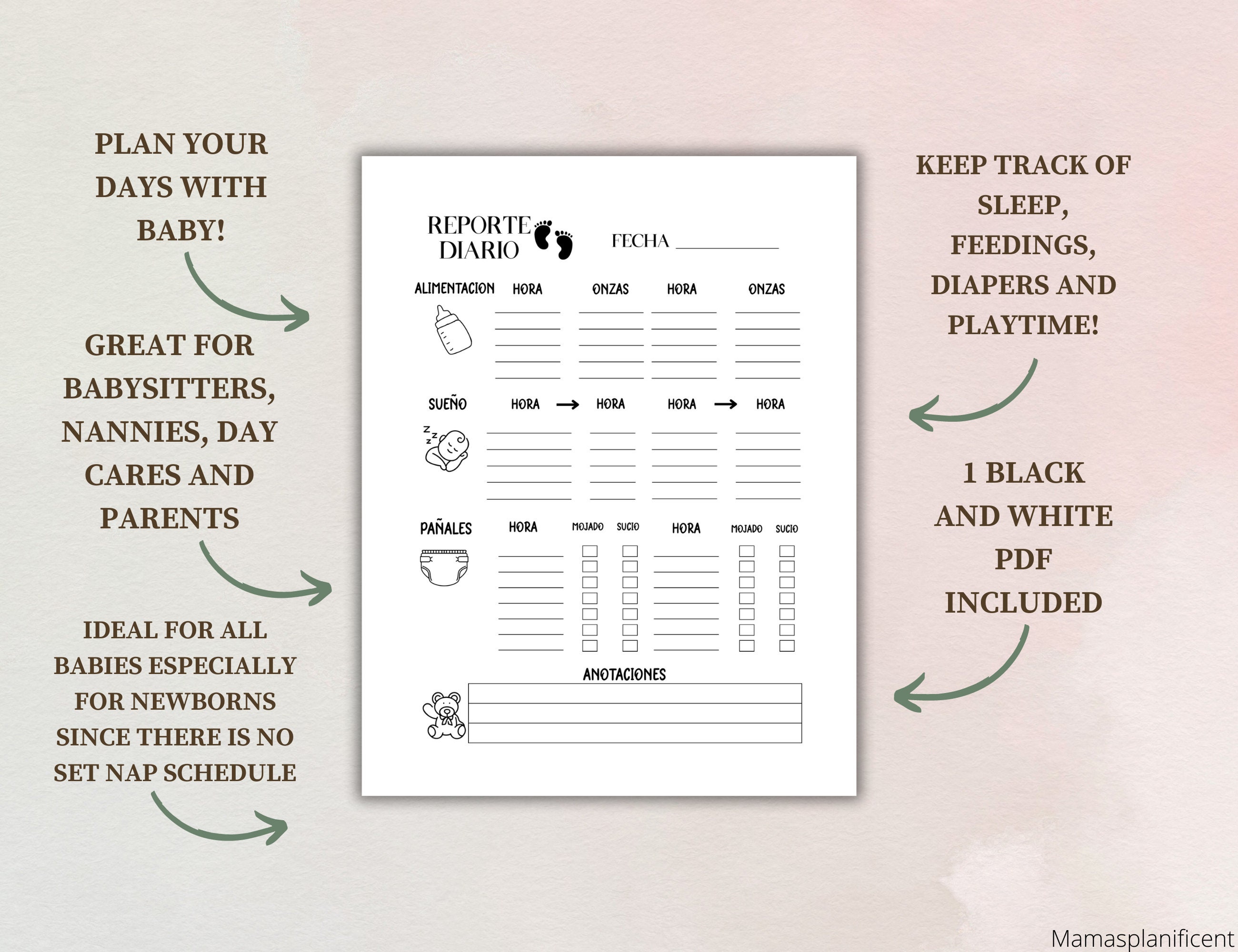 Daily Baby Log Spanish & English Version Included Nanny Report Notes ...