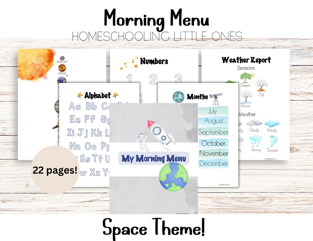 Morning Menu Homeschool Printable Space Planets Educational Worksheets ...