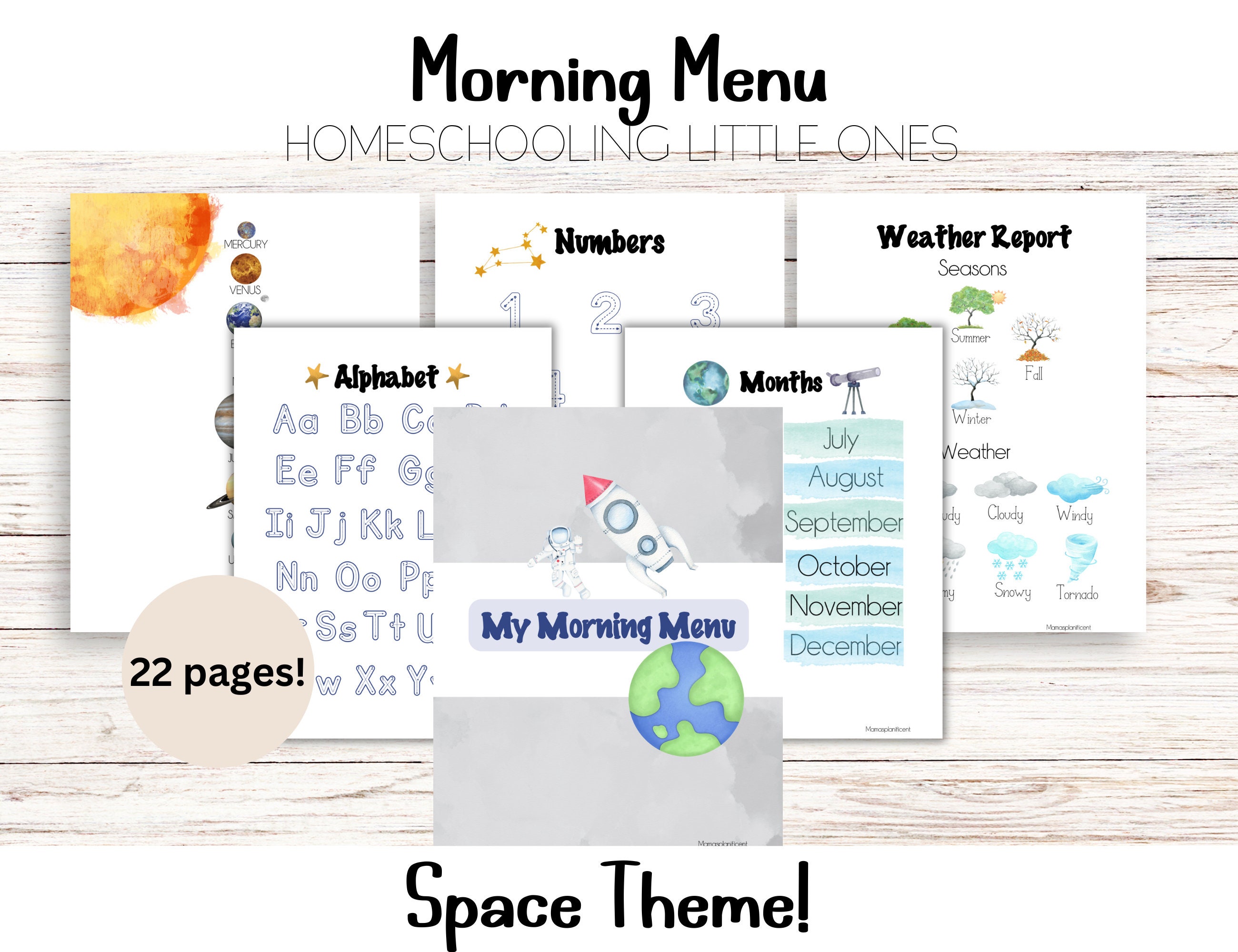 Morning Menu Homeschool Printable Space Planets Educational Worksheets ...