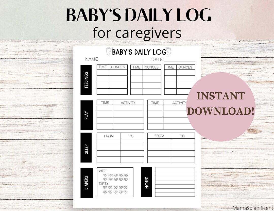 Baby Daily Log Printable for Caregivers - Etsy