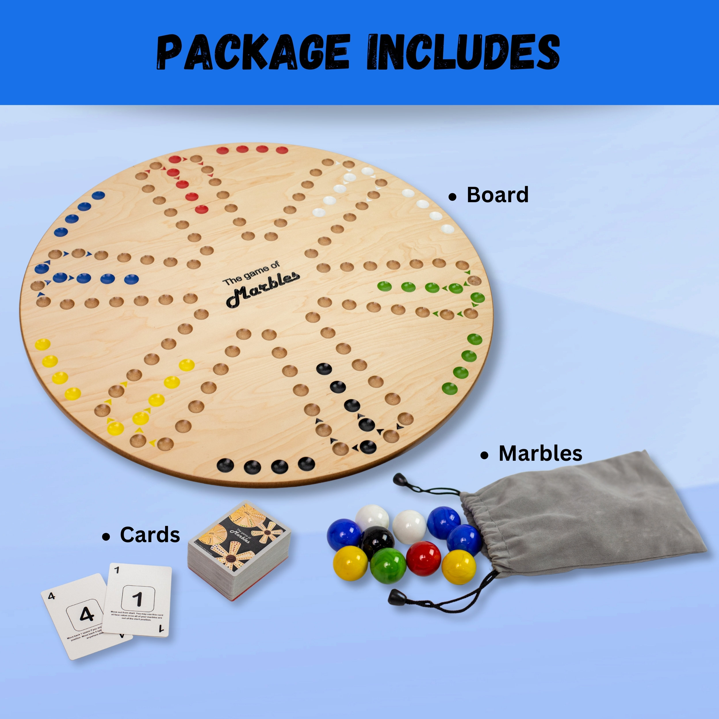Marbles Board Game, Wooden Double Sided Round Marble Board Game, Wahoo Board Game, Family ...