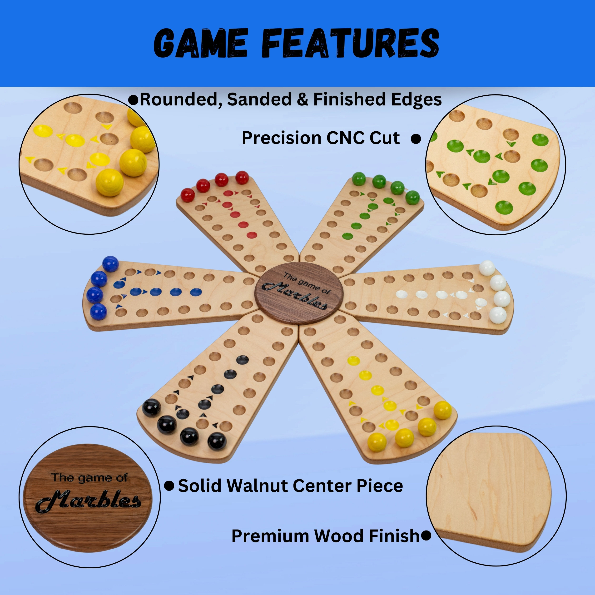 Marbles Board Game Set, Custom Wooden Double Sided Marble Board Game ...