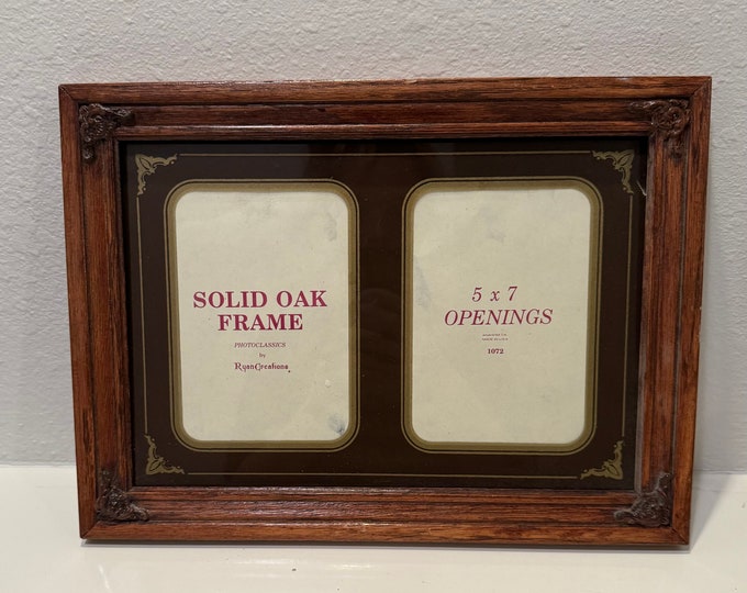 Vintage Solid Oak Double 5x7 Picture Frame With Carved Oak Detailing - Etsy