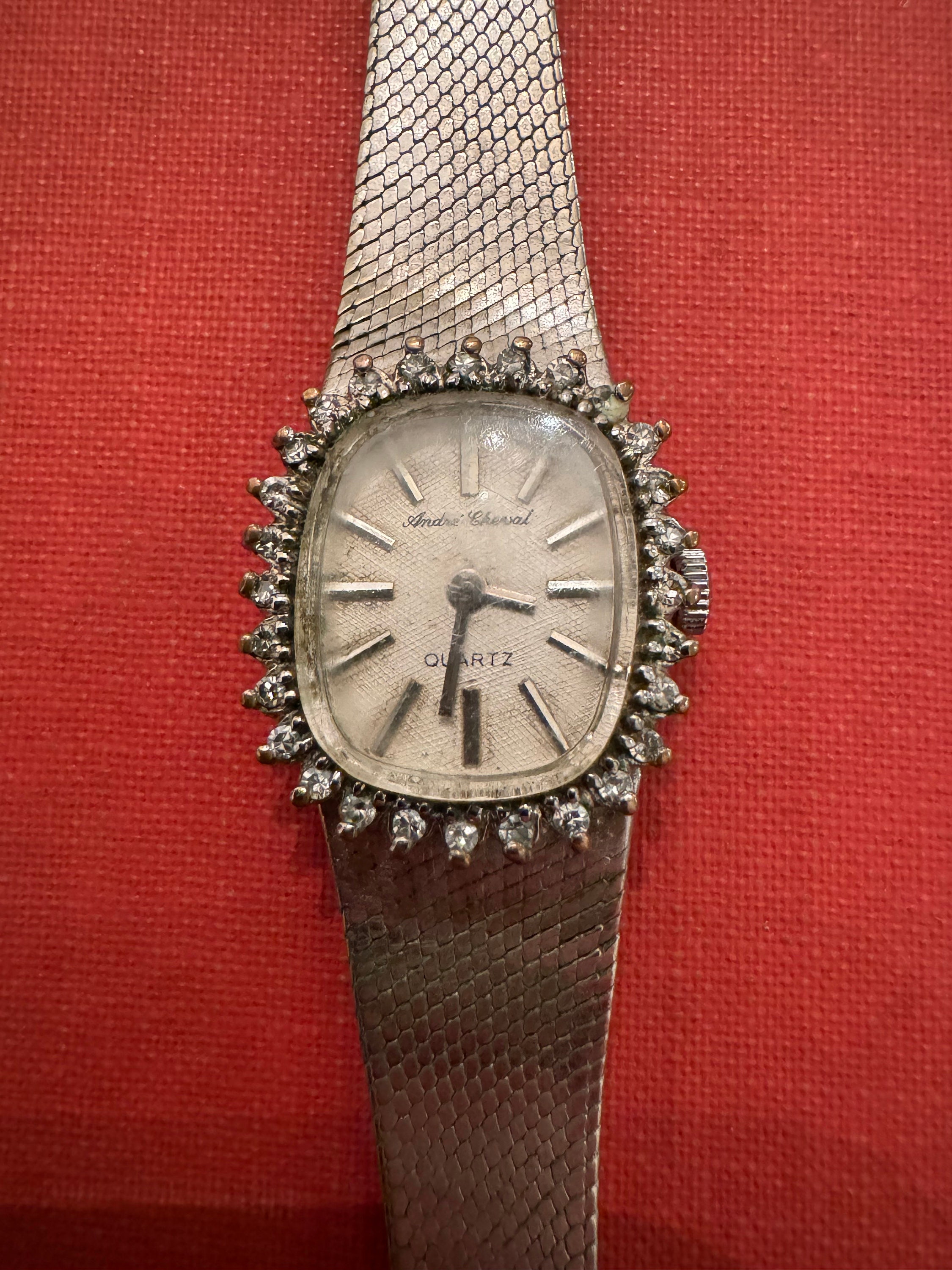 Vintage Andre Cheval Diamond Watch, White Gold & Stainless Steel - Etsy