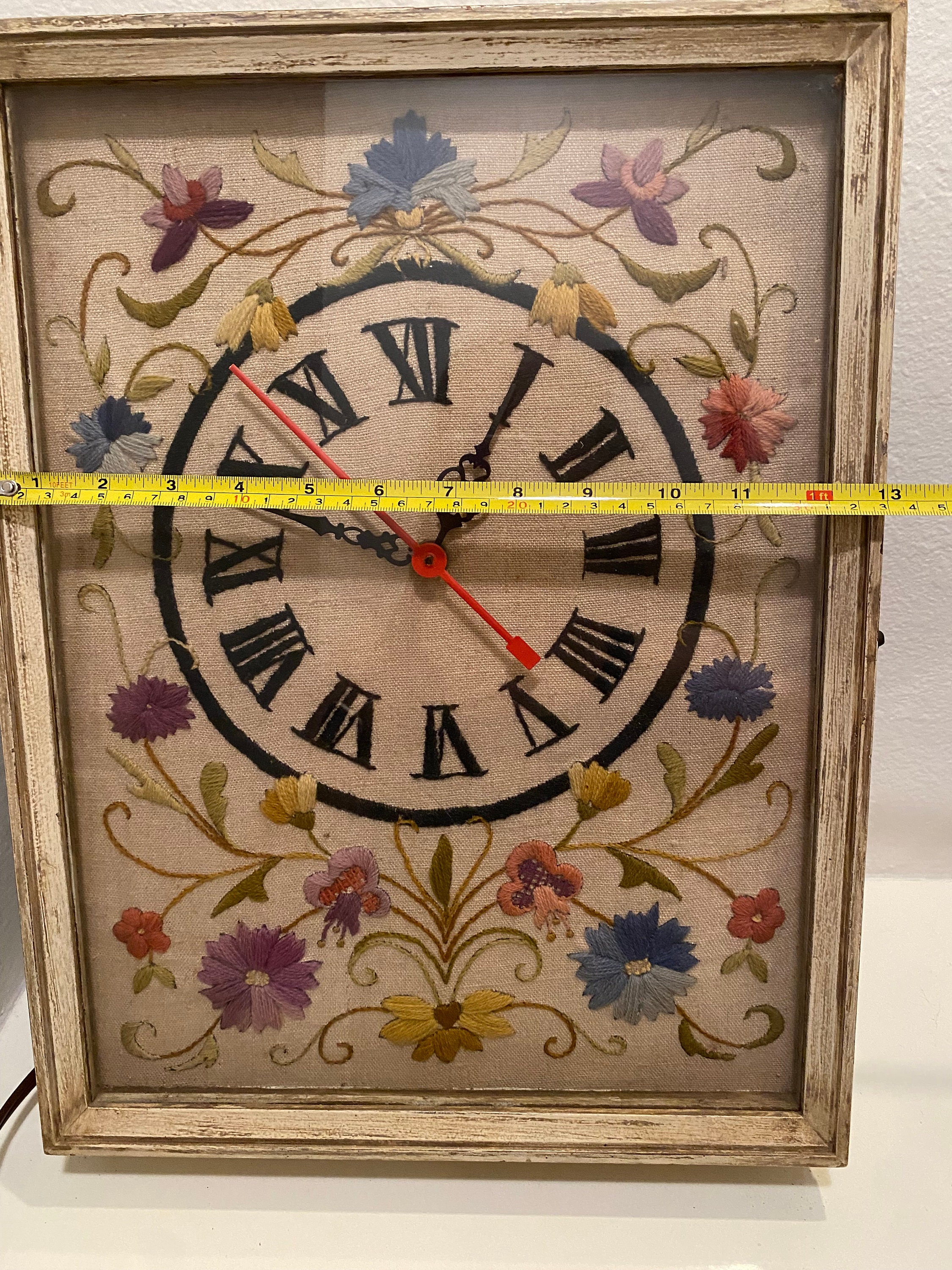 Vintage Needlepoint Floral Electric Wall Clock Working - Etsy