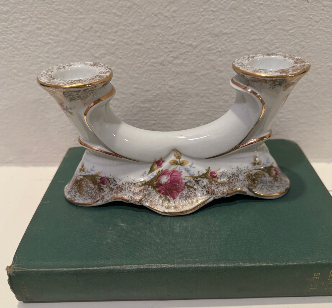 Vintage Chodziez Porcelain Double Horned Floral Candlestick- Made in Poland 1960s - Etsy