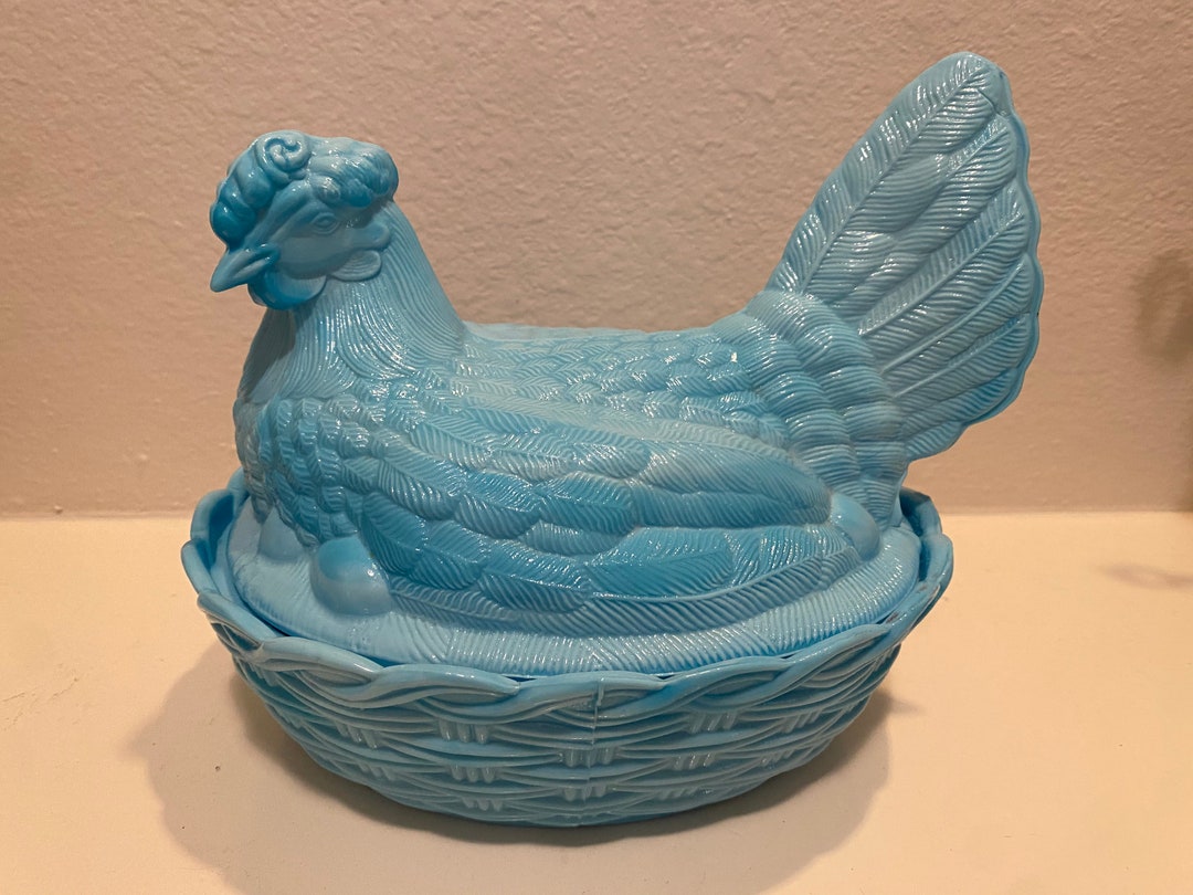 Vintage Large Light Blue Hen on Nest - Etsy