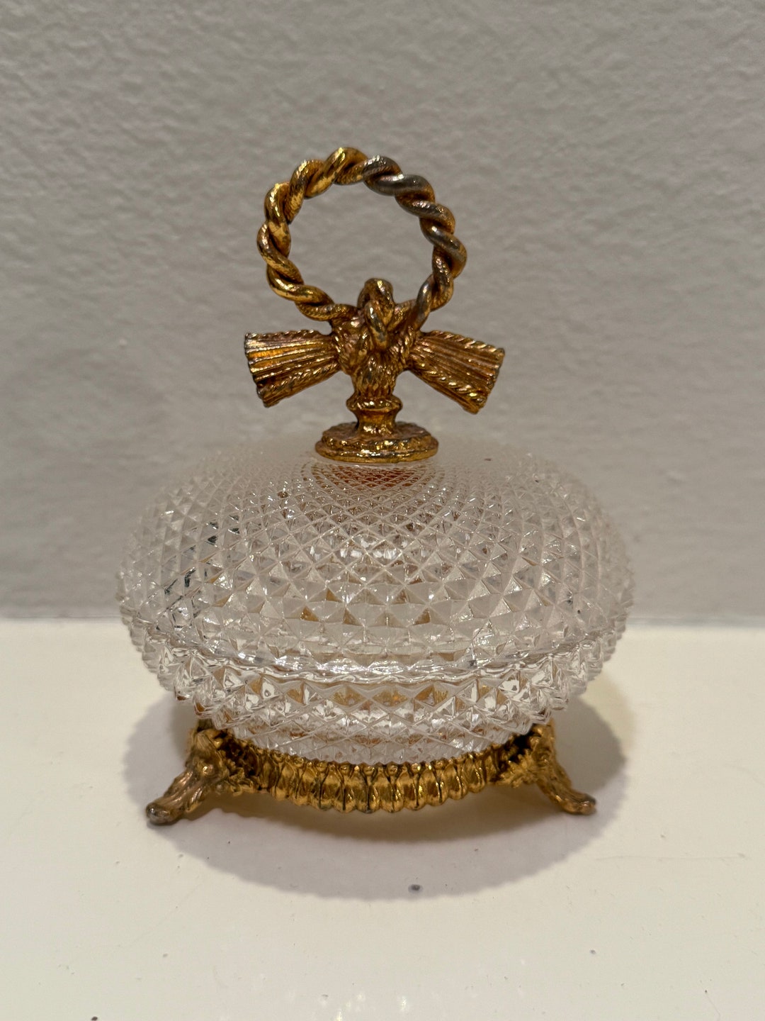 Vintage Stylebuilt Gold Bow Crystal Filigree Footed Jar - Etsy