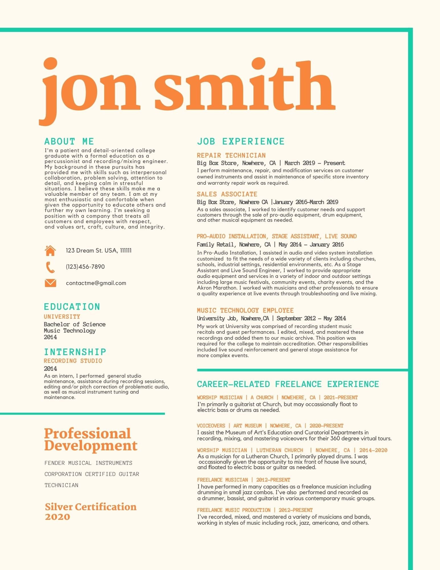 Editable Musicians' Resume - Etsy