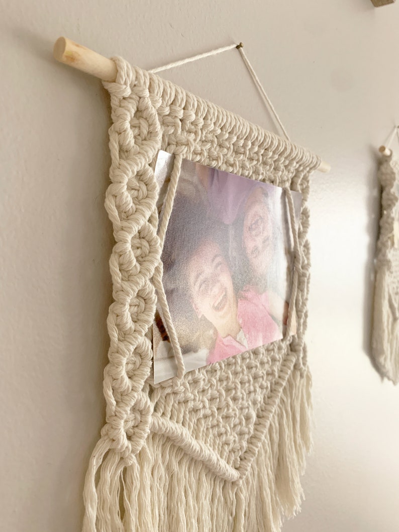 13" Macrame Photo Frame Tapestry Wall Hanging, Ivory - Etsy