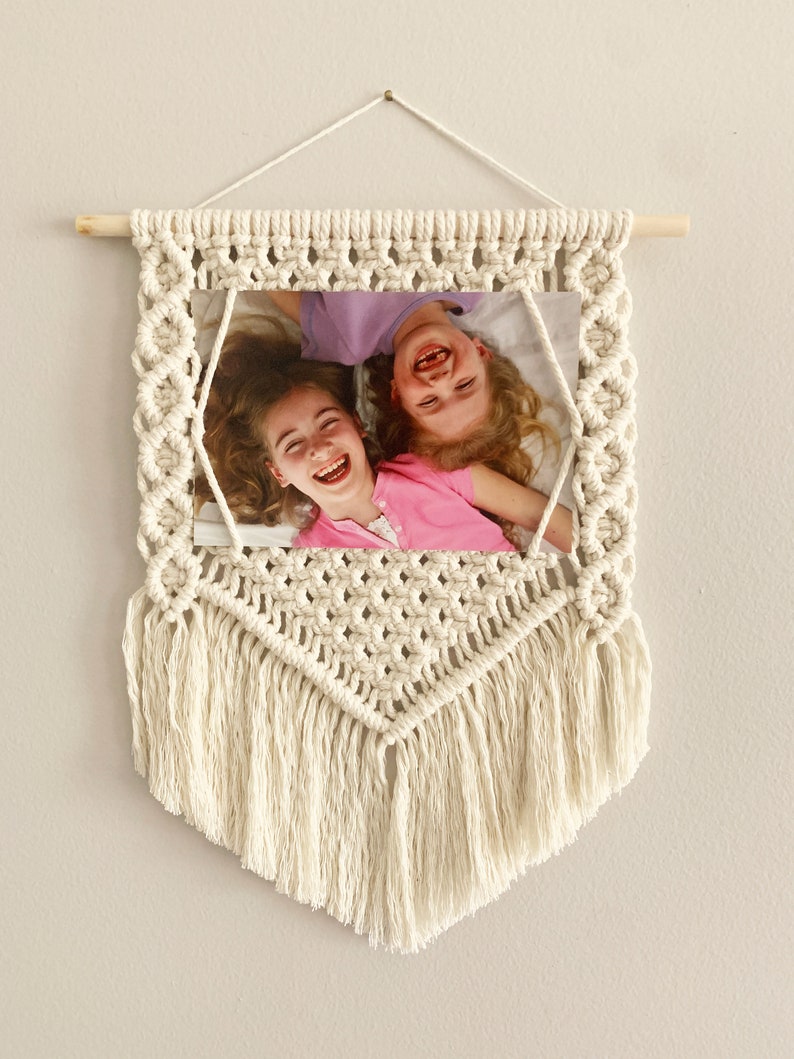 13" Macrame Photo Frame Tapestry Wall Hanging, Ivory - Etsy