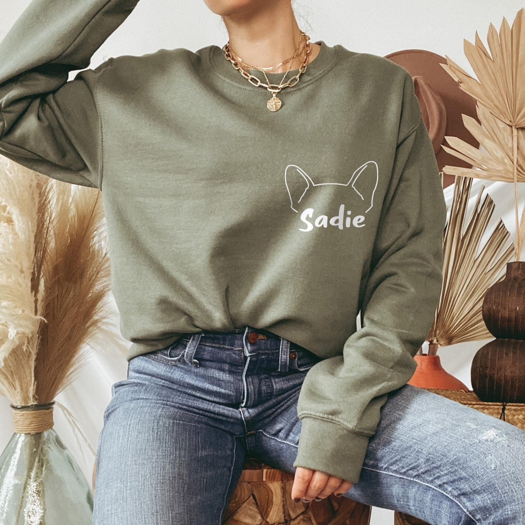 Custom Dog Ear Sweatshirt With Name, Puppy Mom Sweatshirt, Dog Ear Mom ...