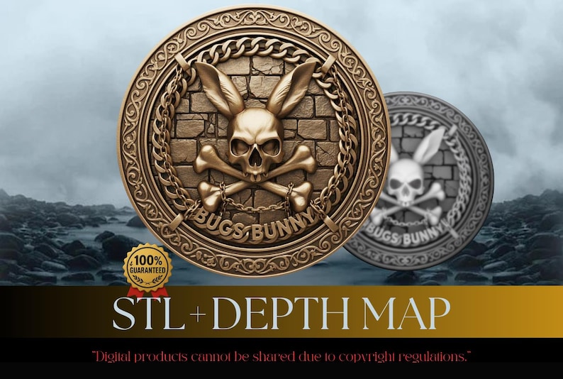 Bugs Bunny Coin Depth Map | 3D Laser Engrave STL & PNG Files (digital ...