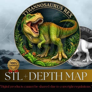 Tyrannsaurus Rex Coin Depth Map | Laser Engrave STL & PNG Files ...