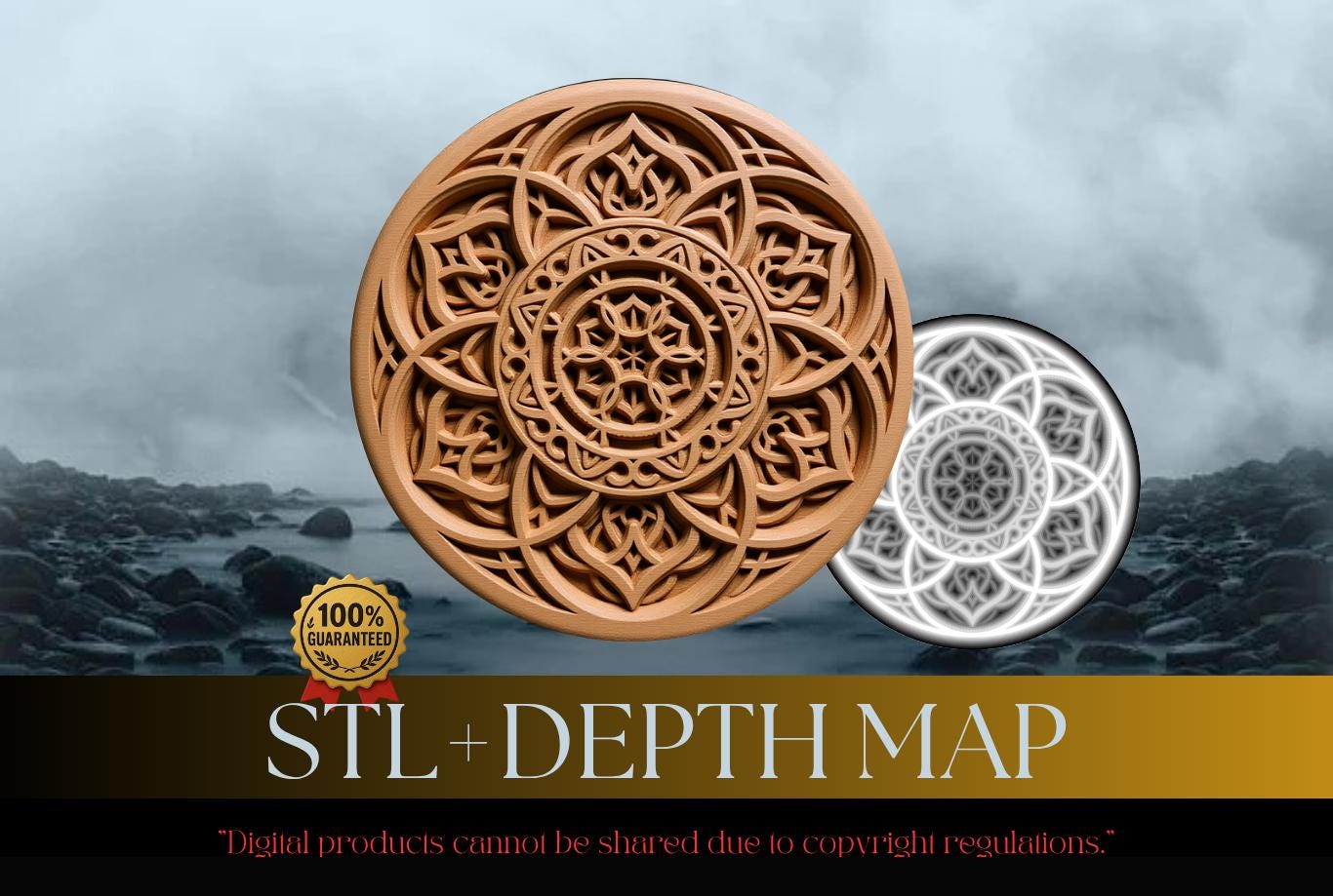 Mandala Coin Depth Map | Laser Engrave, CNC (STL & PNG Files) - Etsy