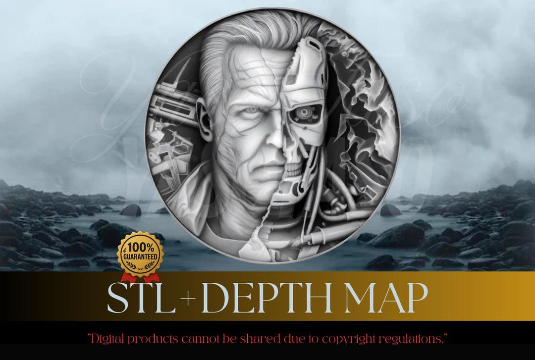 Terminator Coin Depth Map | Laser Engrave STL & PNG Files (digital ...