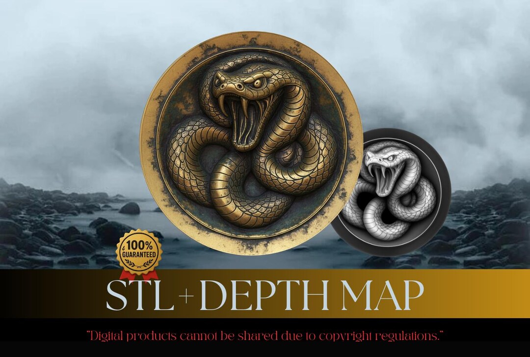 Cobra Coin Depth Map | 3D Laser Engrave | Xtool | STL & PNG Files ...