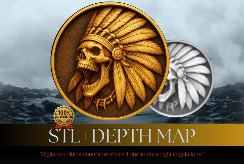 Skull Coin Depth Map | Laser Engrave STL & PNG Files (digital Download ...