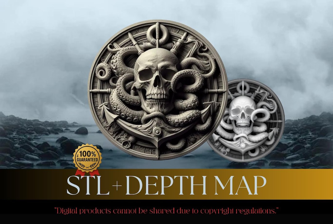 Skull and Anchor Coin Depth Map | Laser Engrave STL and PNG Files ...