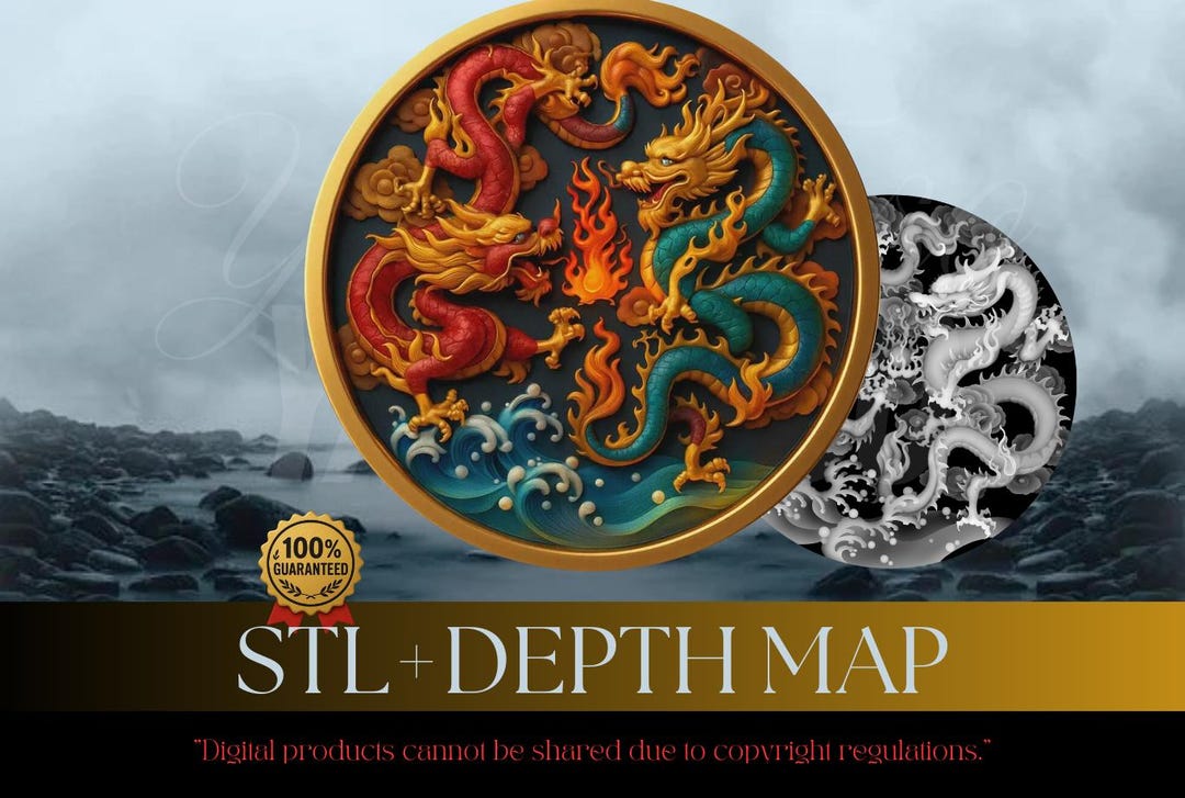 Chinese Dragon Coin Depth Map | 3D Laser Engrave STL, PNG Files ...
