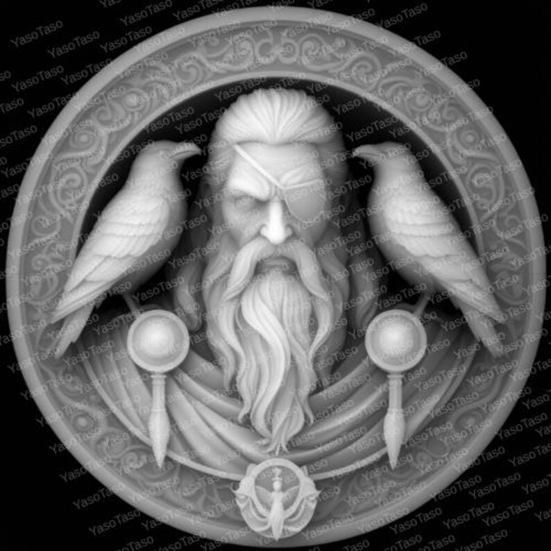 Odin I Coin Depth Map | 3D Laser Engrave STL & PNG Files (digital ...