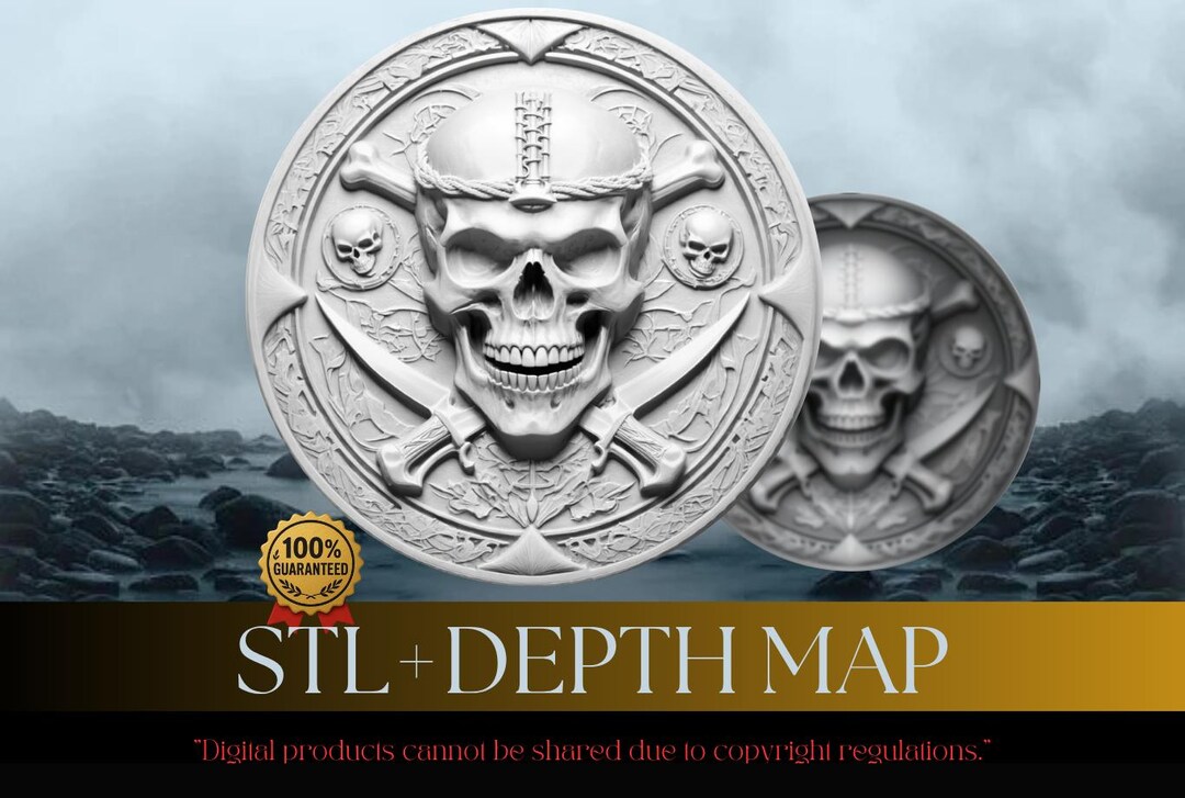 Skull Coin Depth Map | Laser Engrave STL & PNG Files (digital Download ...