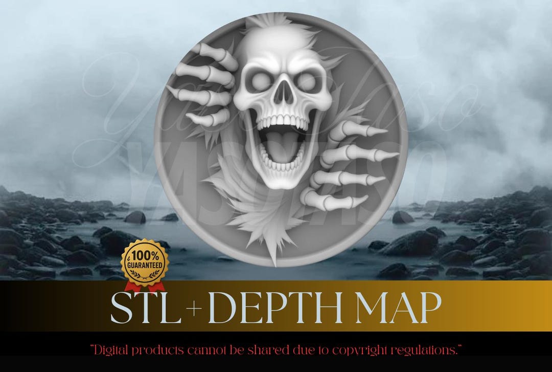 Skull Coin Depth Map | Laser Engrave STL & PNG Files (digital Download ...