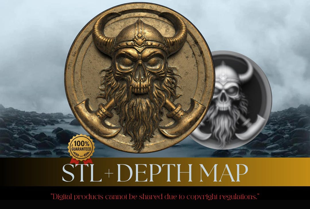 Viking Skull Coin Depth Map | Laser Engrave, CNC (digital Download) - Etsy