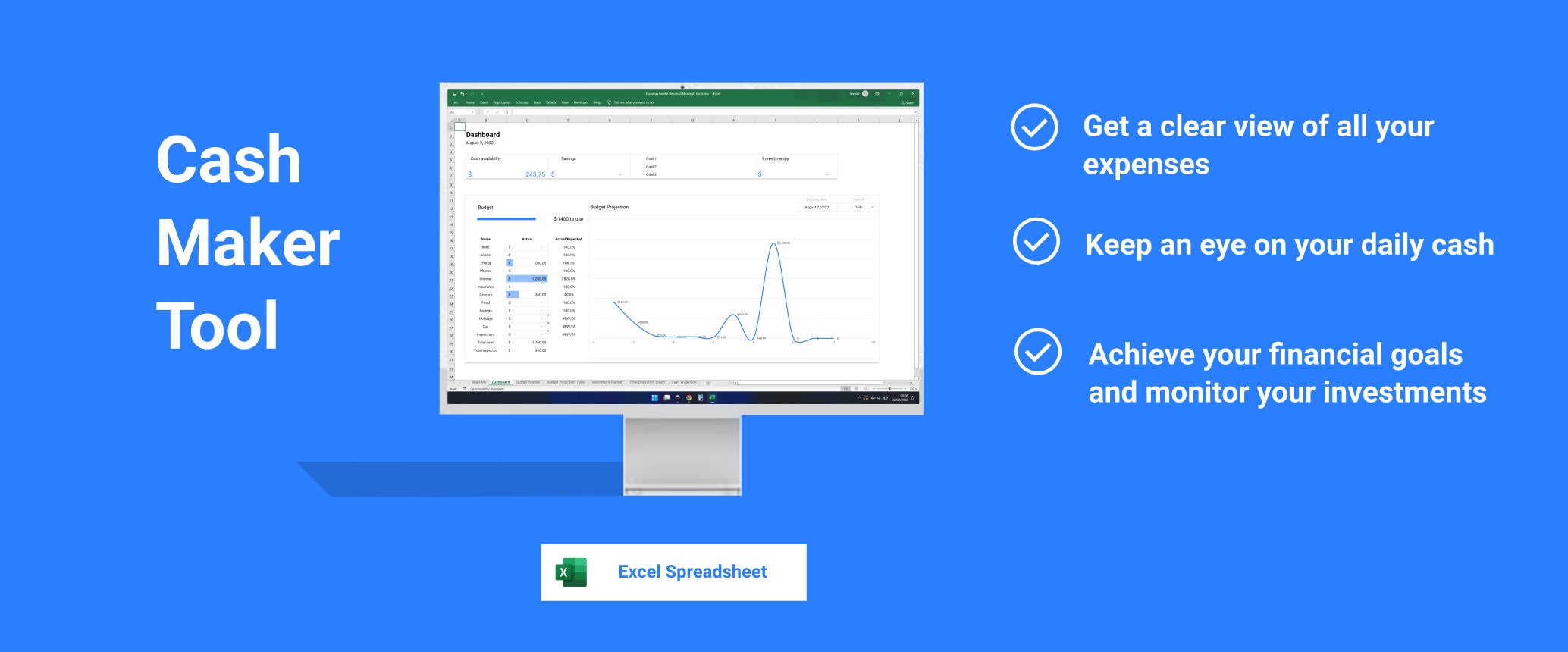 Easy Budget Planner to Make Cash, Excel Spreadsheet Budget Planner ...