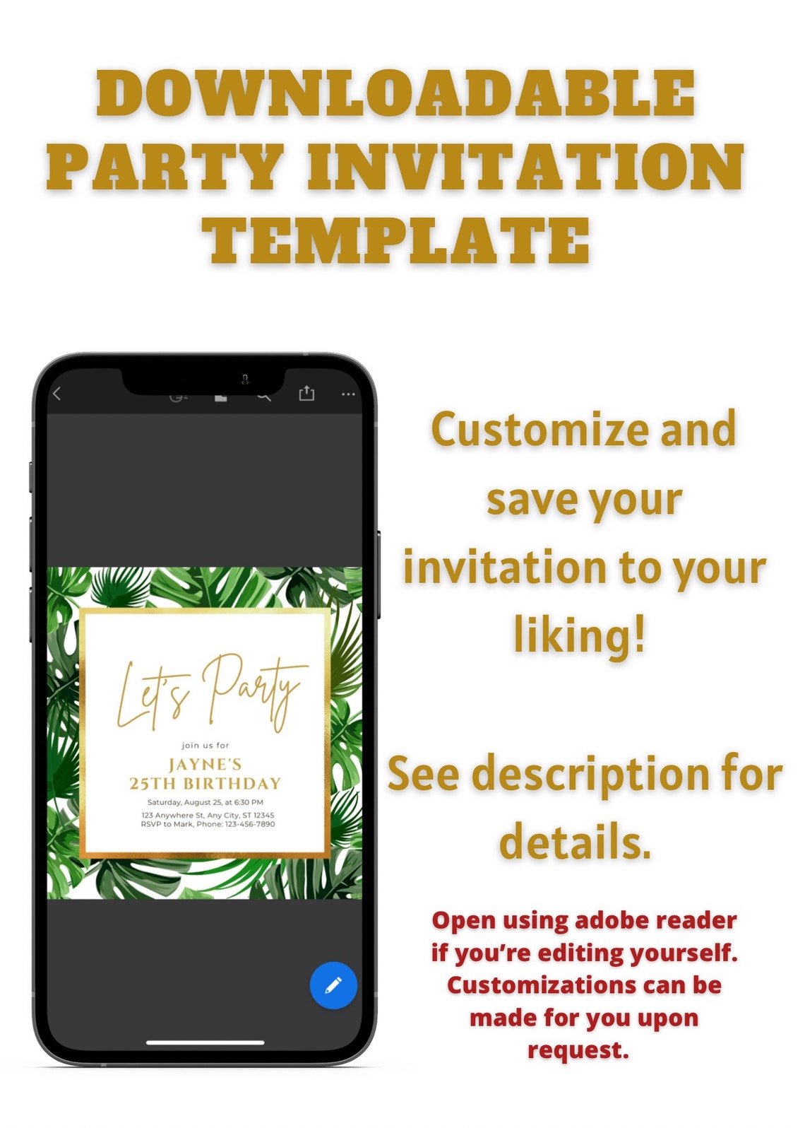 LET’S PARTY Invitation Template - Etsy