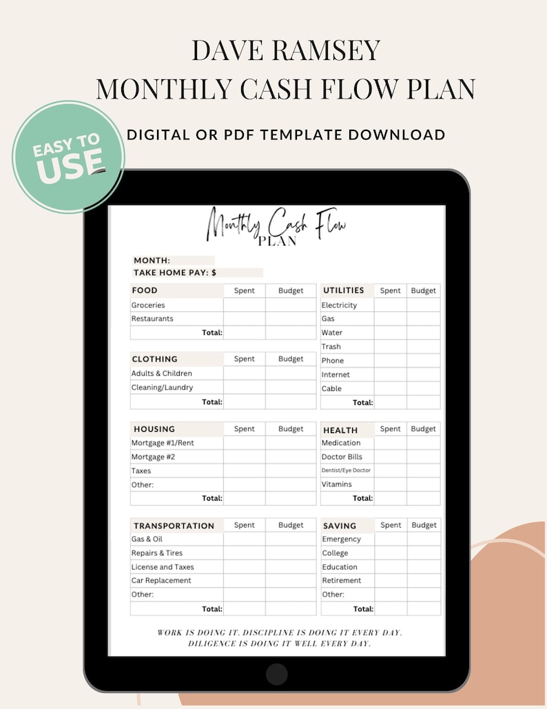 Dave Ramsey Cash Flow Plan, Baby Stepsplanner, Printable PDF, Ramsey ...